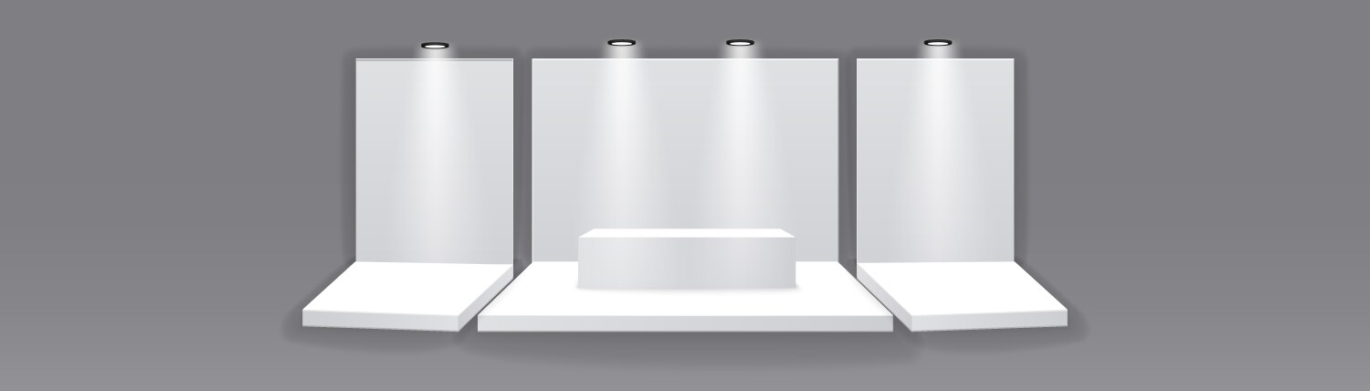 White exhibition stand with desk presentation room