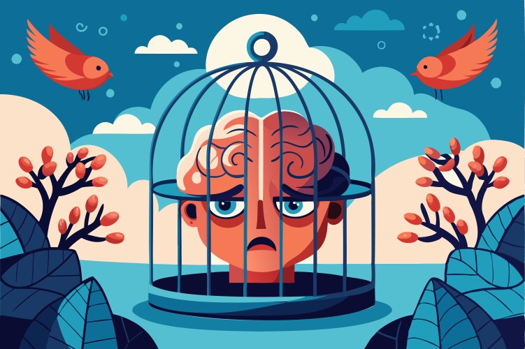 Brain trapped in birdcage Royalty Free Vector Image