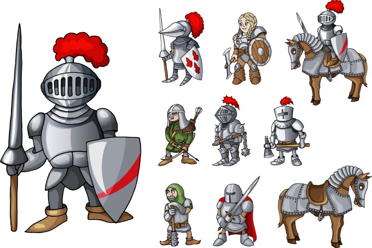 Cartoon medieval knight with shield and spear Vector Image