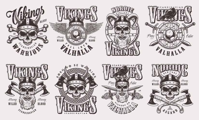 Viking vintage labels set Royalty Free Vector Image