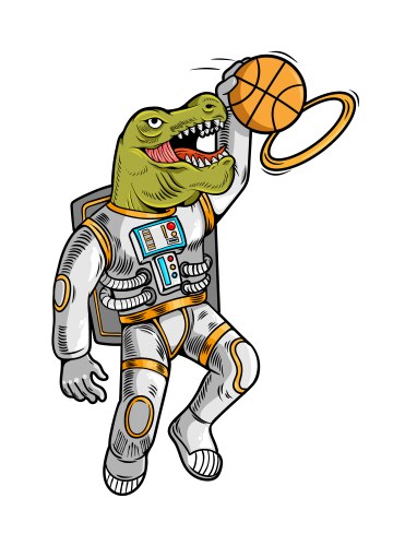 Super dino t-rex play basketball Royalty Free Vector Image