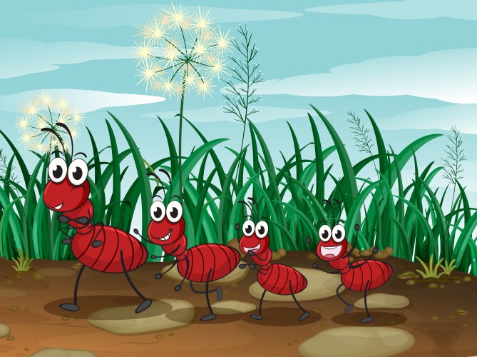 Cartoon ants colony with ant hill Royalty Free Vector Image