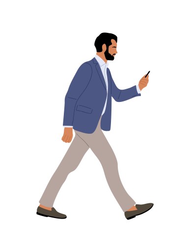 Business man walking side view holding phone Vector Image