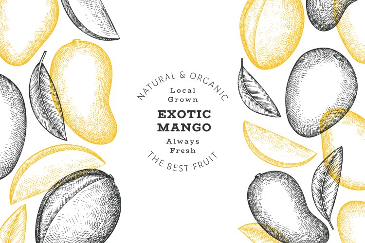 Tropical fruit seamless pattern ripe mango sketch Vector Image