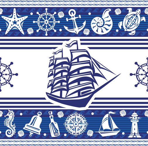 Borders with nautical and sea symbols Royalty Free Vector