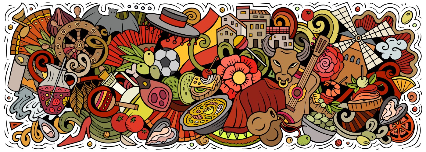 Spain hand drawn cartoon doodles Royalty Free Vector Image