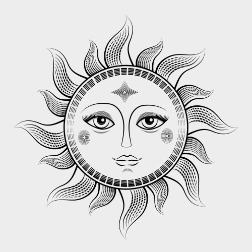 Antique style sun with face of the god apollo Vector Image