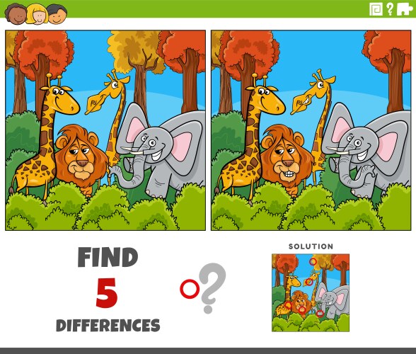 Differences game with african animal characters Vector Image