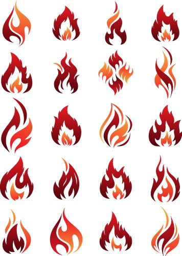 Colorful fire flames set Royalty Free Vector Image