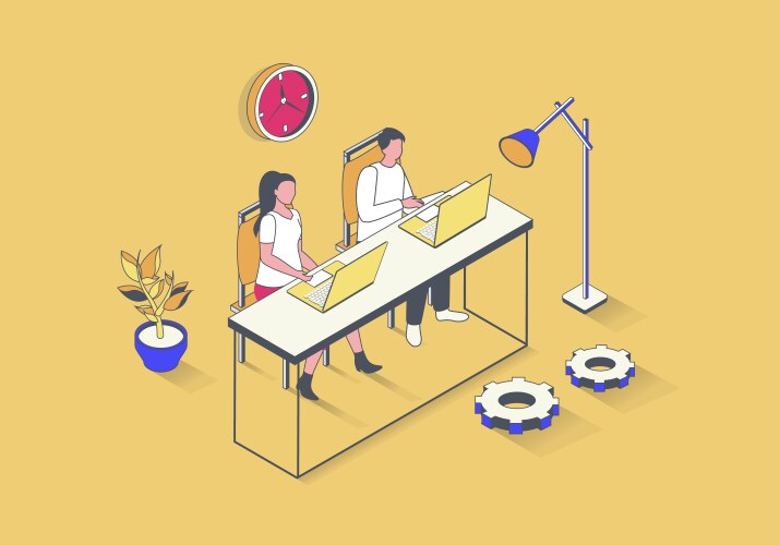 Programming concept in 3d isometric design Vector Image