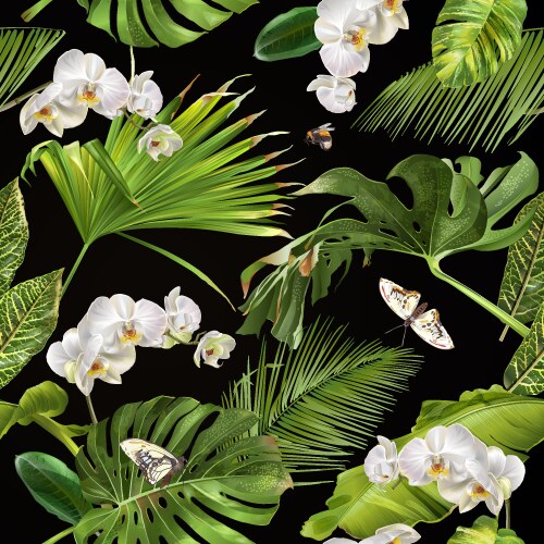 Tropical orchid white pattern Royalty Free Vector Image