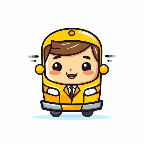 Cute school boy driving a bus cartoon Royalty Free Vector