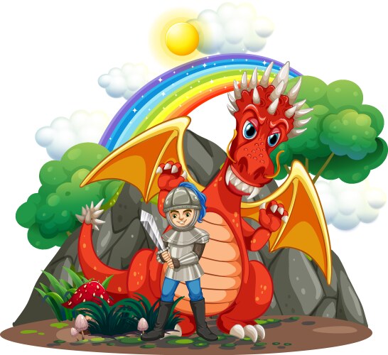 Cartoon knight with fierce dragon Royalty Free Vector Image