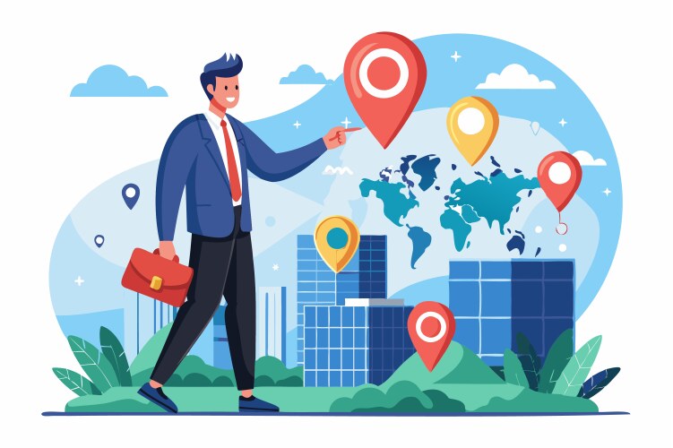 Businessman pinning office location Royalty Free Vector