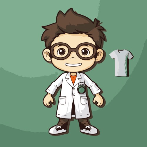 Scientist boy cartoon character science Royalty Free Vector