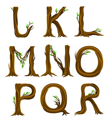 Forest alphabet with letters arranged from tree Vector Image