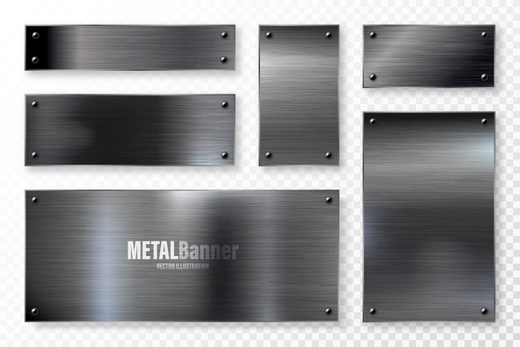 Realistic black metal banners collection brushed Vector Image
