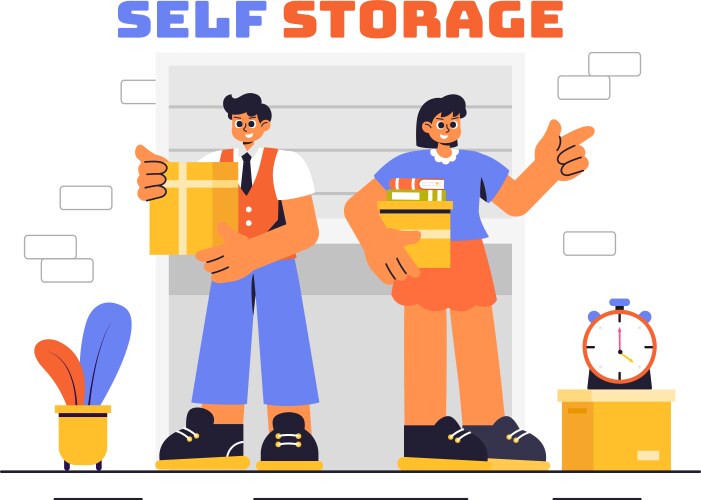 A self storage unit with cardboard boxes filled Vector Image
