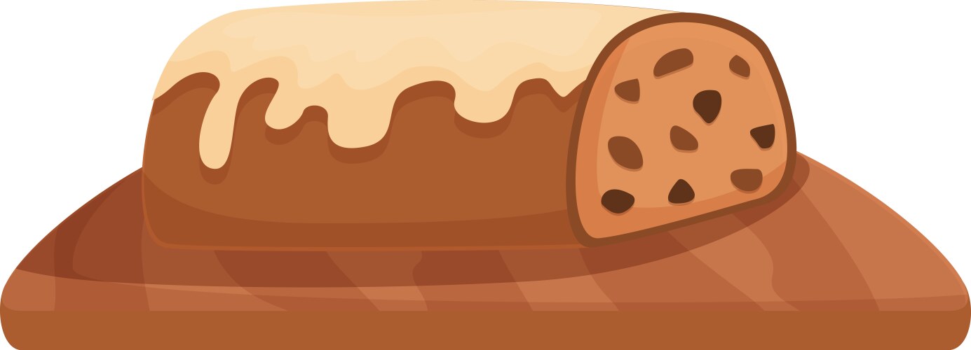 Cartoon raisin bread slice on wooden plate Vector Image