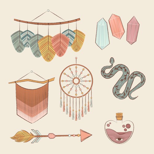 Hand drawn boho element set Royalty Free Vector Image
