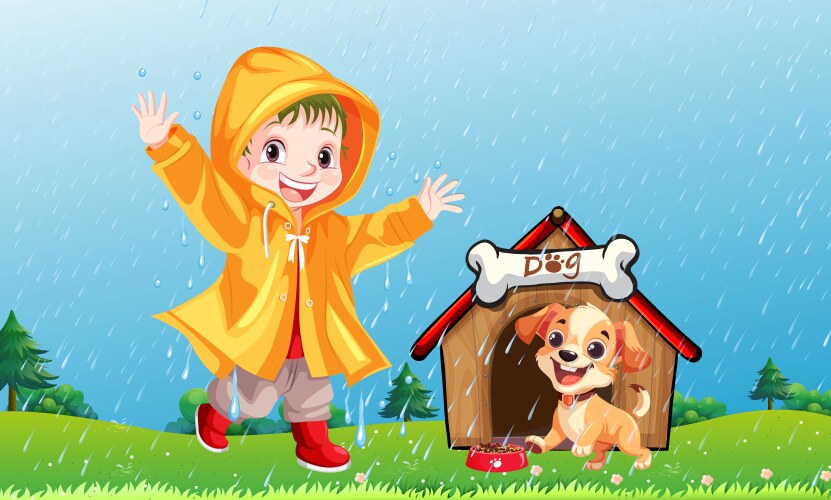 Happy boy wearing raincoat Royalty Free Vector Image