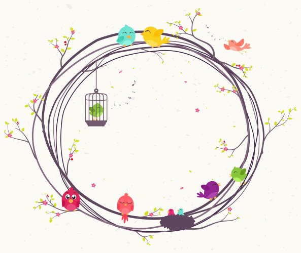 Beautiful birds sitting tree branch Royalty Free Vector