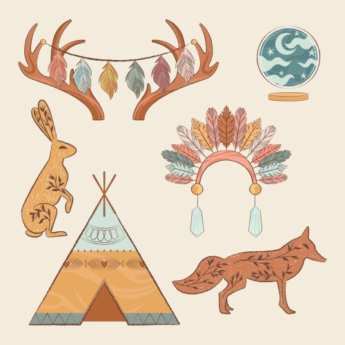 Hand drawn boho element set Royalty Free Vector Image