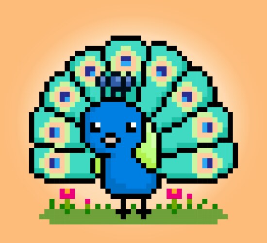 8 bit pixel parakeet animal game assets Royalty Free Vector