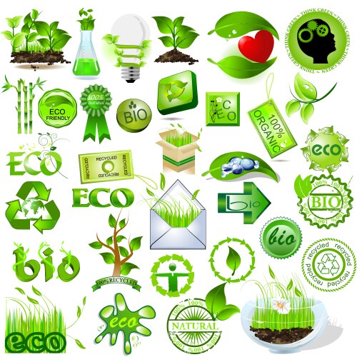 Eco friendly bio green energy sources icons signs Vector Image