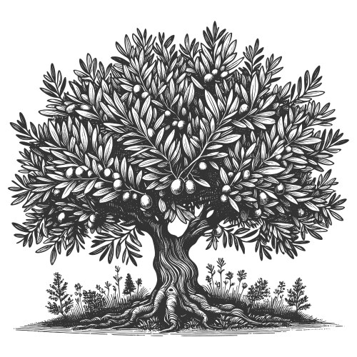Olive tree with ripe olives engraving Royalty Free Vector