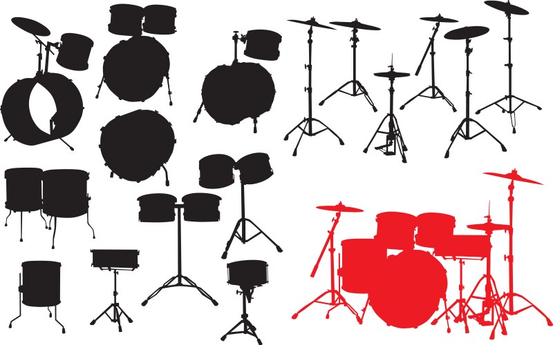 Drums icons set elements drum kit or digital Vector Image