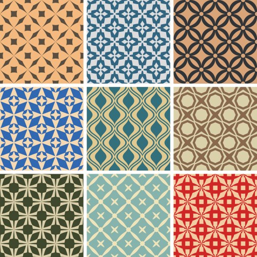 Retro different seamless patterns tiling Vector Image