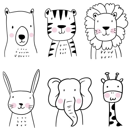 Doodle forest animals Royalty Free Vector Image