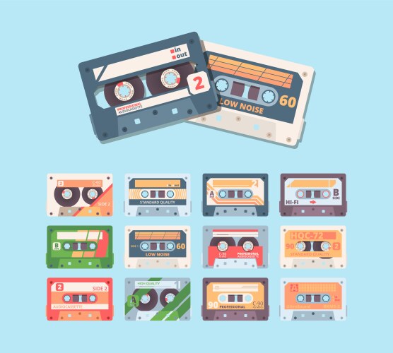 Audio cassette tape background card Royalty Free Vector