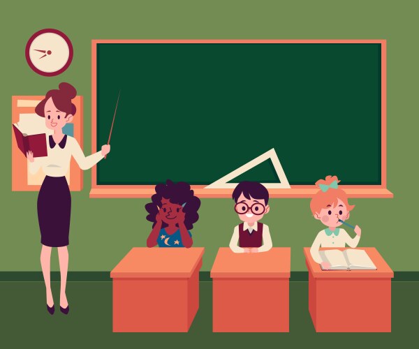 Lesson in elementary school kids and teacher Vector Image