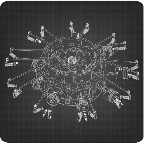 Radial engine blueprints Royalty Free Vector Image