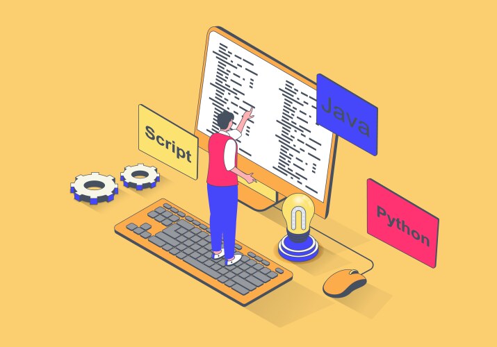 Isometric developing programming and coding Vector Image Isometric developing programming and coding Vector Image