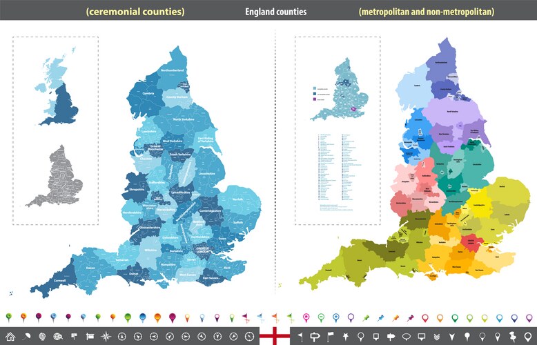 Map england with districts Royalty Free Vector Image