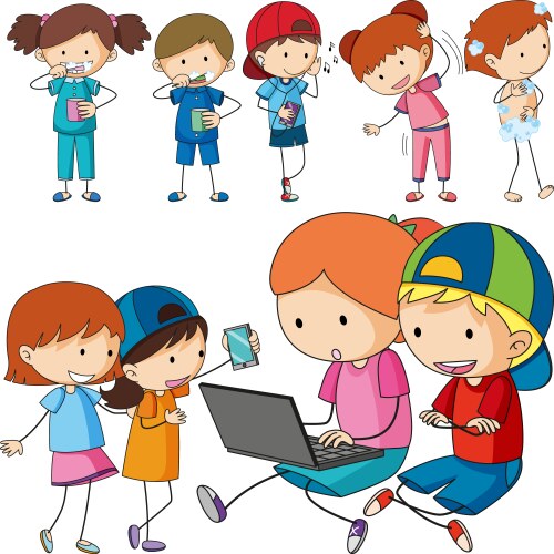 Cartoon characters activities Royalty Free Vector Image