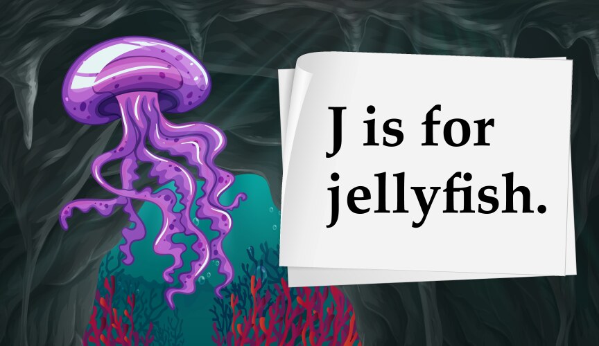 Flashcard letter j is for jellyfish Royalty Free Vector