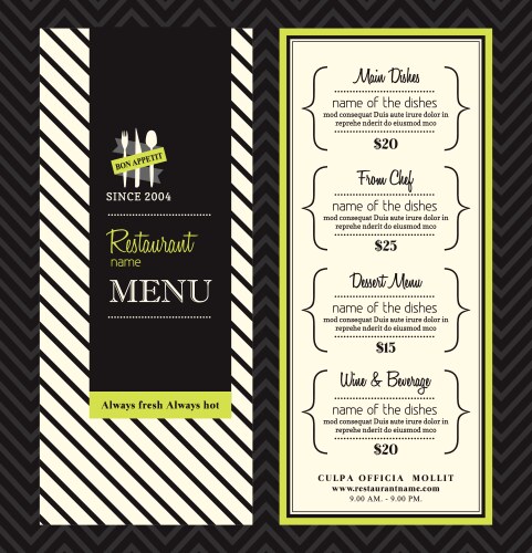 Restaurant placemat menu design template layout Vector Image