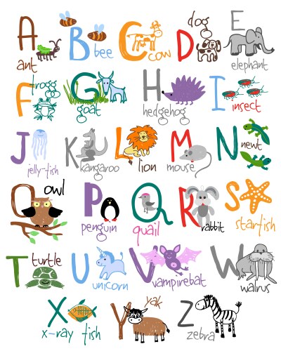 Animal english alphabet Royalty Free Vector Image