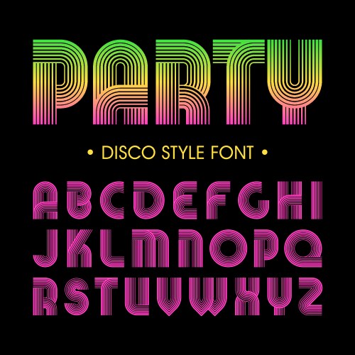 80s retro font disco style alphabet and numbers Vector Image