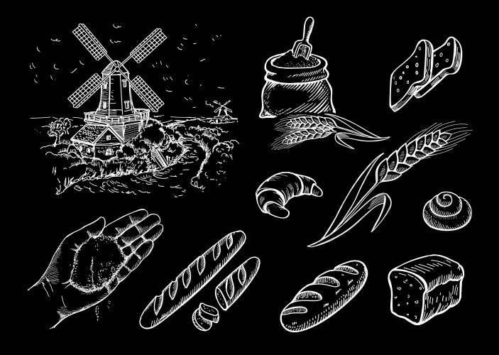 Bakery chalk background blackboard bread Vector Image