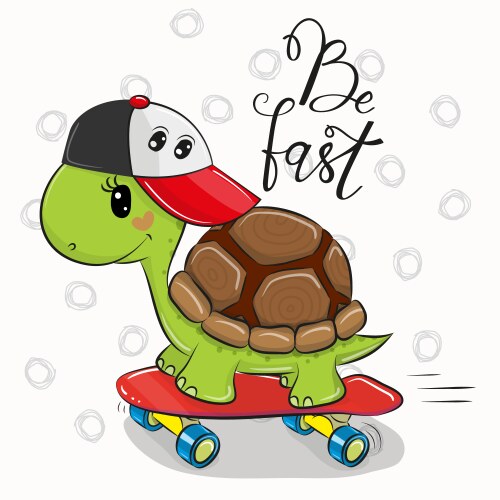 Happy turtle with blue cap on the lotus leaf Vector Image