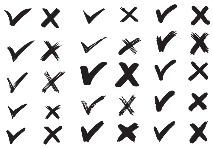 Set hand drawn check v signs isolated Royalty Free Vector