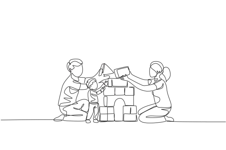 Happy family continuous line drawing isolated Vector Image