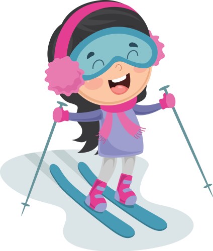 Cartoon little boy skiing on snowy hills Vector Image
