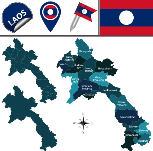 Detailed map of laos and capital city vientiane Vector Image