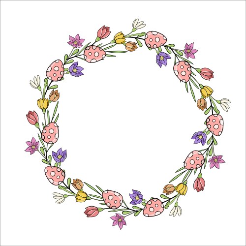 Spring flowers round frame border on white Vector Image